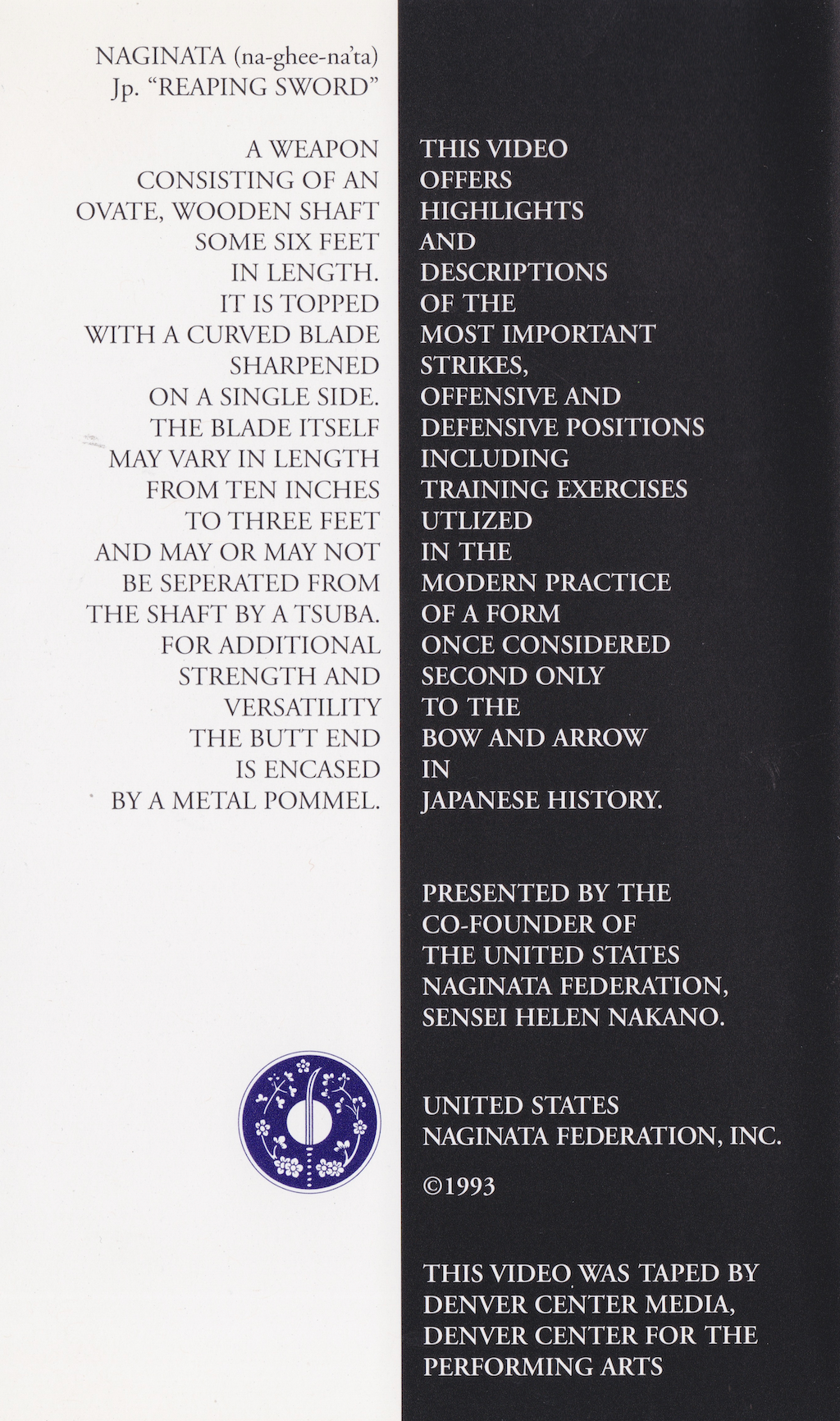 Naginata: Ancient Form, Modern Motion VHS by Helen Nakano – Budovideos Inc