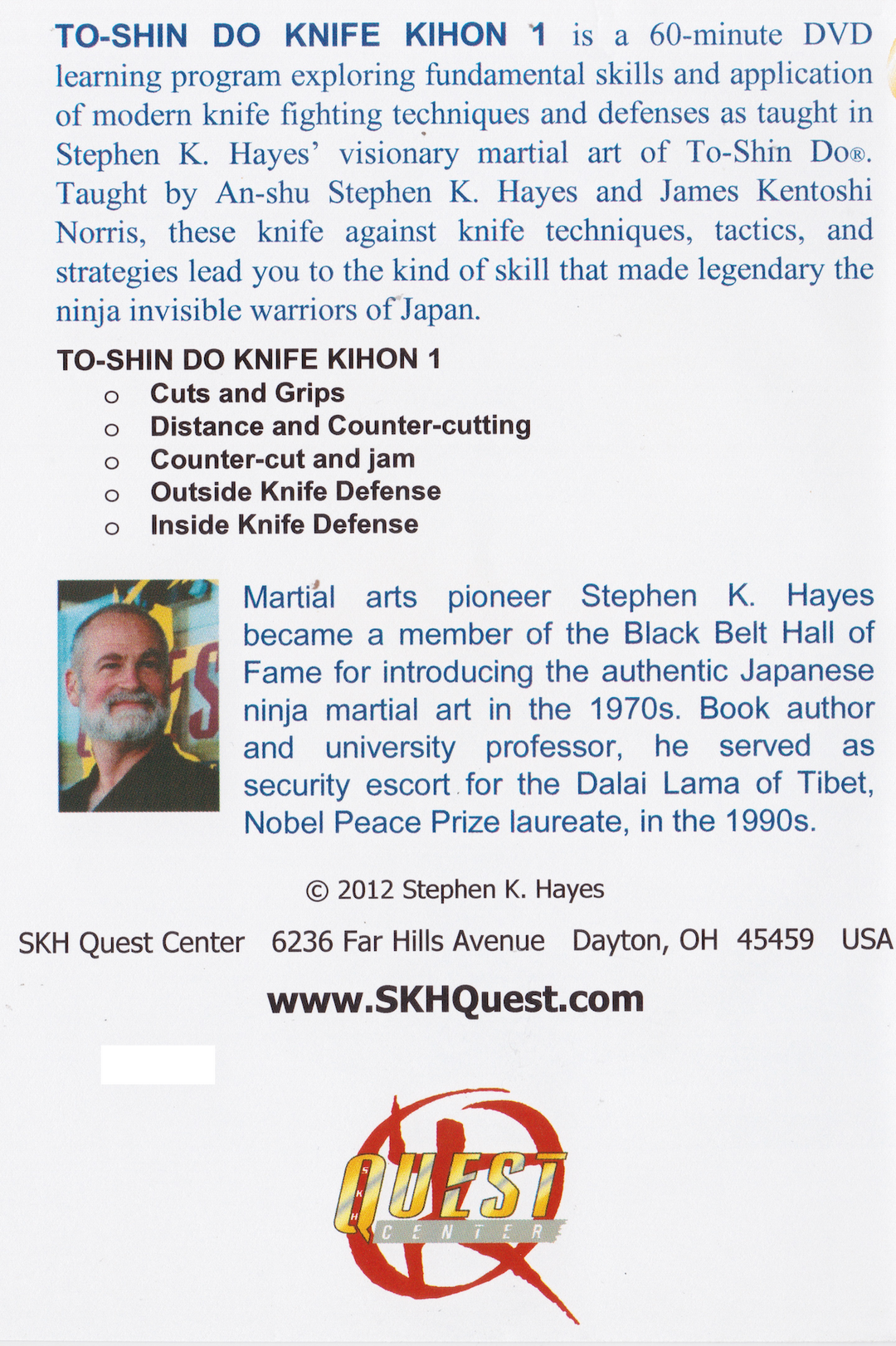 To-Shin Do Knife Kihon Vol 1 DVD with Stephen Hayes – Budovideos Inc